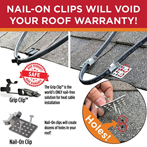 Grip Clip Roof Clips - Clip Hooks for Installing Heat Tape & De-Icing Cable - Prevents Unnecessary Damage to Roofing - Simple Nail-Free Outdoor Cable Clips (.325-25 Pack)