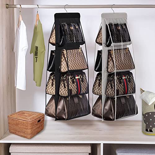 Lirex Handbag Hanging Organizer, 8 Pocket Hanging Purse Organizer Handbag Storage Hanger Oxford Cloth Closet Organizer for Family Closet Bedroom, Foldable and Universal Fit (Black)