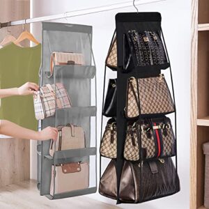 Lirex Handbag Hanging Organizer, 8 Pocket Hanging Purse Organizer Handbag Storage Hanger Oxford Cloth Closet Organizer for Family Closet Bedroom, Foldable and Universal Fit (Black)