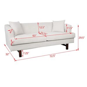 Upholstered Sofa, Mid-Century Modern Couch Tufted Button Loveseat with Soft Cushion and 2 Pillows for Living Room, Bedroom, Office (White)