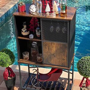 Bestier Wine Bar Cabinet for Liquor and Glasses Coffee Station Buffet Sideboard with Wine Glass Rack Mini Bar for Home Kitchen Storage Cabinet with Sliding Door and Open Shelf