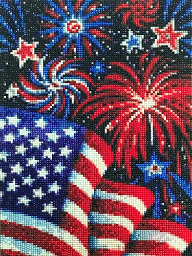 DIY 4 Th of July Diamond Painting Kits For Adults Patriotic,Diamond Art by Number Kit Celebrate American Flag Crystal Embroidery Beginner Arts Full Round Drill Crafts Home Wall Decor Gifts 12X16in