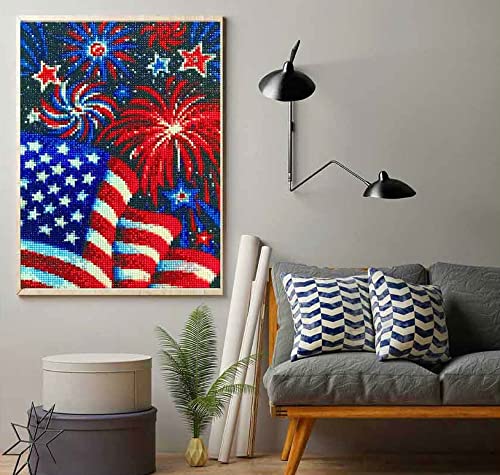 DIY 4 Th of July Diamond Painting Kits For Adults Patriotic,Diamond Art by Number Kit Celebrate American Flag Crystal Embroidery Beginner Arts Full Round Drill Crafts Home Wall Decor Gifts 12X16in