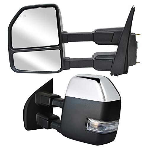 ReYee Towing Mirrors fit for 2017 2018 2019 2020 Ford F250 F350 F450 F550 Super Duty with Power Adjusted Heated Turn Signal Light Auxiliary Lamp Temperature Sensor Chrome Cap