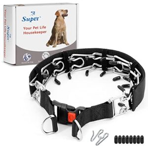 supet dog prong collar, dog choke collar adjustable dog pinch collar with quick release buckle/nylon cover for small medium large dogs