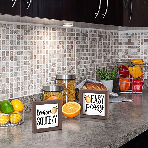 2 Pieces Easy Peasy Lemon Squeezy Kitchen Decor Sign Home Garage Bar Club Hotel Wall Decor Signs 6 x 6 Inch Garden Lemon Decor