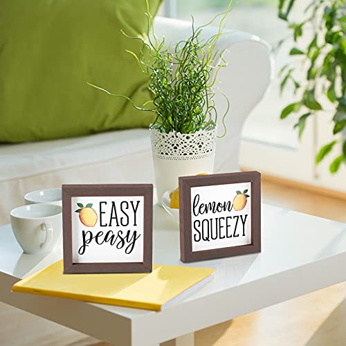 2 Pieces Easy Peasy Lemon Squeezy Kitchen Decor Sign Home Garage Bar Club Hotel Wall Decor Signs 6 x 6 Inch Garden Lemon Decor