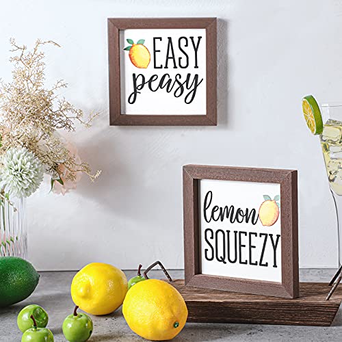 2 Pieces Easy Peasy Lemon Squeezy Kitchen Decor Sign Home Garage Bar Club Hotel Wall Decor Signs 6 x 6 Inch Garden Lemon Decor