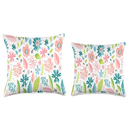 LiveHappy Summer Floral Flowers Peach Teal Colors Throw Pillow, 18x18, Multicolor