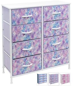 sorbus dresser with 8 drawers - furniture storage chest tower unit for bedroom, hallway, closet, office organization - steel frame, wood top, easy pull fabric bins (8-drawer, tie-dye blue/pink/purple)