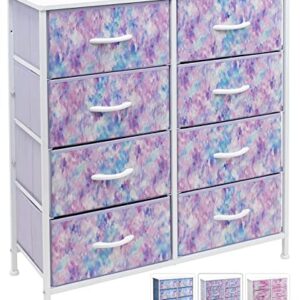 Sorbus Dresser with 8 Drawers - Furniture Storage Chest Tower Unit for Bedroom, Hallway, Closet, Office Organization - Steel Frame, Wood Top, Easy Pull Fabric Bins (8-Drawer, Tie-dye Blue/Pink/Purple)