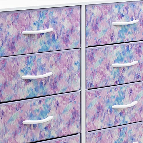 Sorbus Dresser with 8 Drawers - Furniture Storage Chest Tower Unit for Bedroom, Hallway, Closet, Office Organization - Steel Frame, Wood Top, Easy Pull Fabric Bins (8-Drawer, Tie-dye Blue/Pink/Purple)