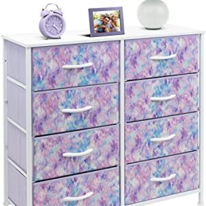 Sorbus Dresser with 8 Drawers - Furniture Storage Chest Tower Unit for Bedroom, Hallway, Closet, Office Organization - Steel Frame, Wood Top, Easy Pull Fabric Bins (8-Drawer, Tie-dye Blue/Pink/Purple)