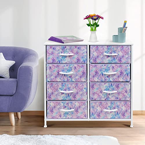 Sorbus Dresser with 8 Drawers - Furniture Storage Chest Tower Unit for Bedroom, Hallway, Closet, Office Organization - Steel Frame, Wood Top, Easy Pull Fabric Bins (8-Drawer, Tie-dye Blue/Pink/Purple)