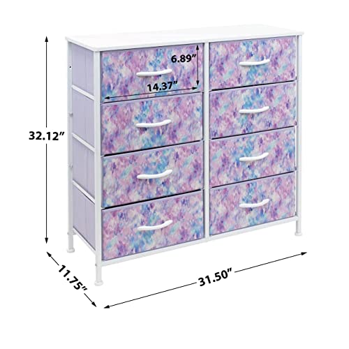 Sorbus Dresser with 8 Drawers - Furniture Storage Chest Tower Unit for Bedroom, Hallway, Closet, Office Organization - Steel Frame, Wood Top, Easy Pull Fabric Bins (8-Drawer, Tie-dye Blue/Pink/Purple)