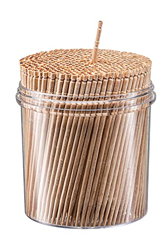 Prestee 2000ct Wooden Toothpicks + Reusable Toothpick Holder Container, Dark Wood - Sturdy Smooth Finish Bamboo Tooth Picks for Teeth, Party Cocktail Picks, Toothpicks for Appetizers, 100% Natural