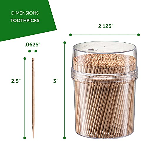 Prestee 2000ct Wooden Toothpicks + Reusable Toothpick Holder Container, Dark Wood - Sturdy Smooth Finish Bamboo Tooth Picks for Teeth, Party Cocktail Picks, Toothpicks for Appetizers, 100% Natural