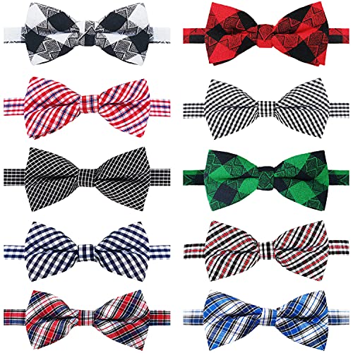 Dog Bow Ties, 10pcs KOOLMOX Dog Bowties, Dog Neck Ties With Adjustable Dog Bow Tie Collar, Plaid Puppy Bow Tie For Small Medium Boy Girl Dogs Cats Pet Summer Gifts Holiday Costume Grooming Accessories