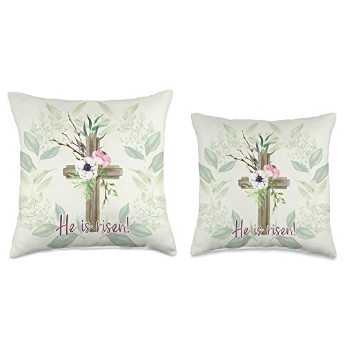 Easter Gifts & Christian Designs by NLTS He has Risen Christian Cross with Anemone Flowers Throw Pillow, 18x18, Multicolor