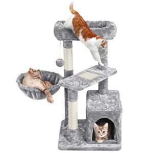 topeakmart cat tree 33in cat tower plush cover with condo, platform & basket for indoor kittens