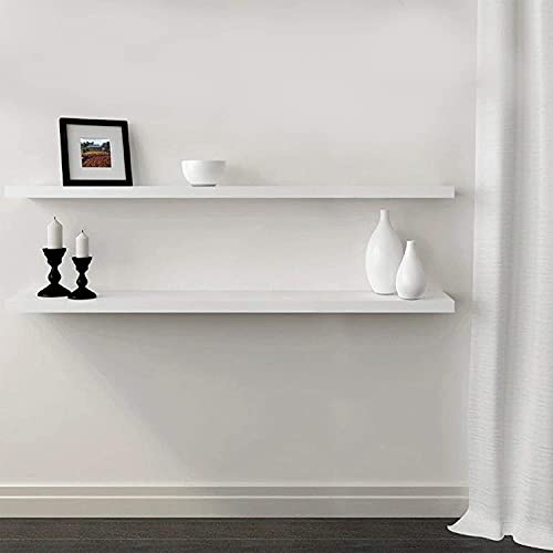 InPlace Shelving, 9604672E, Low Profile Wall Shelf with Invisible Brackets, 60 Inch Width x 8 Inch Depth x 1.25 Inch Height, Set of 2, White