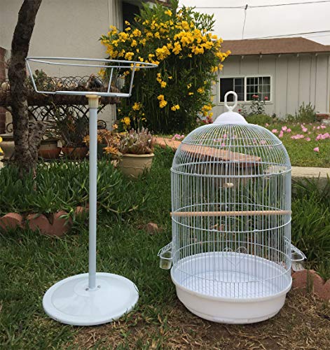 60" Classic Round Bird Cage with Stand for Finch Canary Aviary Budgie Cockatiel Parakeet (16" Diameter x 60" H, White)