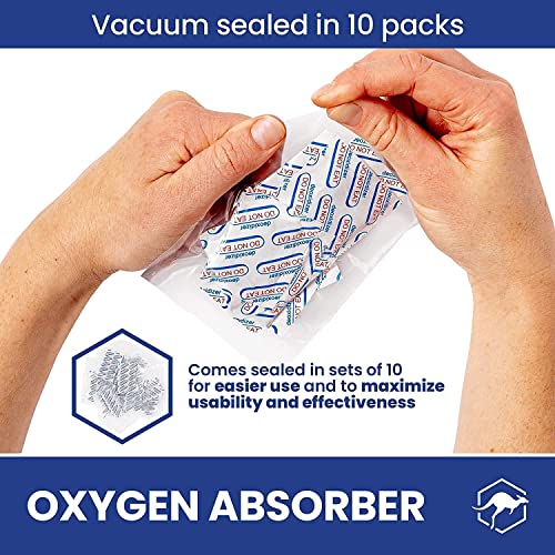 Wallaby 400cc Oxygen Absorbers for Long Term Food Storage 100 count (10х Packs of 10) Bulk - FDA Food Grade Packs for Vacuum Mylar Bags, Airtight Containers Flour Sugar Cereals, Freeze Dryers & Dehydrators