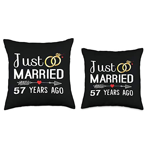 Couple 57 Years Anniversary Gifts Just Married 57 Years Ago Couple 57th Wedding Anniversary Throw Pillow, 18x18, Multicolor