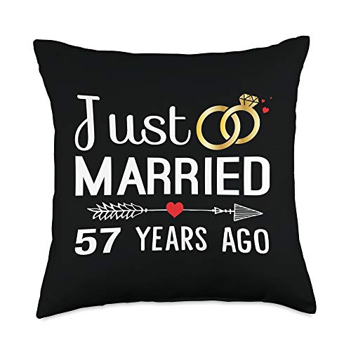 Couple 57 Years Anniversary Gifts Just Married 57 Years Ago Couple 57th Wedding Anniversary Throw Pillow, 18x18, Multicolor