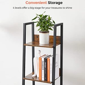 VASAGLE Bookshelf, 4-Tier Ladder Shelf, Freestanding Storage Shelves, for Home Office Living Room Bedroom Kitchen, Steel Frame, Simple Assembly, Industrial, Rustic Brown and Black ULLS108B01