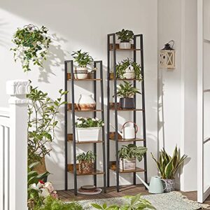 VASAGLE Bookshelf, 4-Tier Ladder Shelf, Freestanding Storage Shelves, for Home Office Living Room Bedroom Kitchen, Steel Frame, Simple Assembly, Industrial, Rustic Brown and Black ULLS108B01