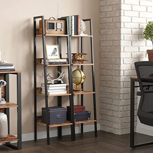 VASAGLE Bookshelf, 4-Tier Ladder Shelf, Freestanding Storage Shelves, for Home Office Living Room Bedroom Kitchen, Steel Frame, Simple Assembly, Industrial, Rustic Brown and Black ULLS108B01