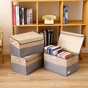 E-MANIS Storage Bins with Lids set of 3 Foldable Storage Boxes with Lids Storage Baskets Storage Containers Organizers with for Toys,Clothes and Books Grey and Beige