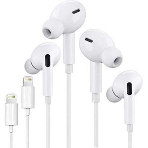 2 pack-apple earbuds with lightning connector(built-in microphone & volume control) in-ear stereo headphone headset compatible with iphone 12/se/11/xr/xs/x/7/7 plus/8/8plus - support all ios system