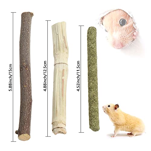 okdeals 3-Pack Hamster Chew Toys, 300g Apple Sticks Timothy Hay Sticks Sweet Bamboo 3 Types Combinedmolar Stick, Suitable for Chinchilla,Squirrel,Hamster,Squirrel and Bunny