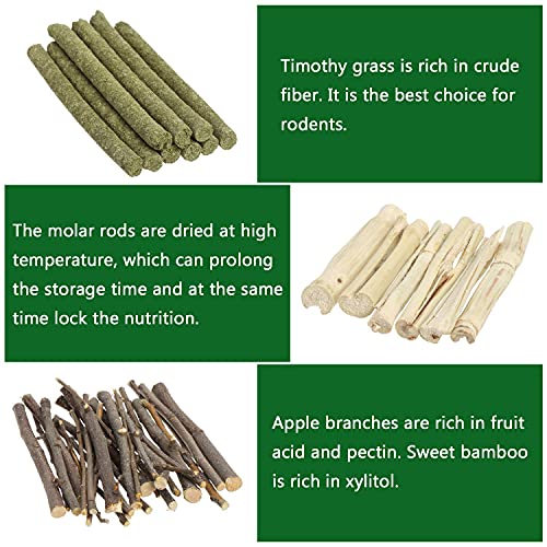 okdeals 3-Pack Hamster Chew Toys, 300g Apple Sticks Timothy Hay Sticks Sweet Bamboo 3 Types Combinedmolar Stick, Suitable for Chinchilla,Squirrel,Hamster,Squirrel and Bunny