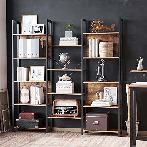 VASAGLE 5 Tier Large Bookshelf, Triple Wide Bookcase with 14 Storage Shelves, Living Room, Study, Office, Industrial Style, Rustic Brown and Black ULLS107B01