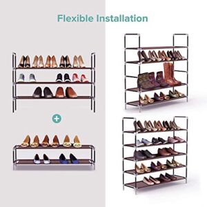 Hooseng Simple Assembly Shoe Rack 5 Tiers Non-woven Waterproof Fabric Shoe Storage Organizer 39.37 x 11 x 37.4inch with Handle Dark Brown