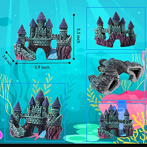 Mechpia 13 Pieces Aquarium Decorations Kit, Fish Tank Decorations Set Small Resin Castle and Rockery Betta Fish Cave Hideout Coral Artificial Plastic Plants Ornament Accessories