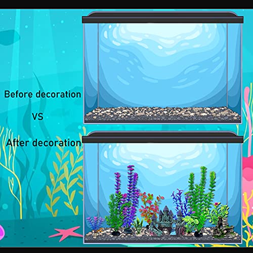 Mechpia 13 Pieces Aquarium Decorations Kit, Fish Tank Decorations Set Small Resin Castle and Rockery Betta Fish Cave Hideout Coral Artificial Plastic Plants Ornament Accessories