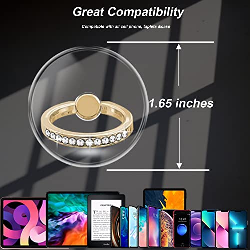 TACOMEGE Transparent Clear Phone Holder Ring Grips for iPhone Samsung Galaxy, Finger Ring Stand for Smartphones Tablets Cases (Round-Gold-Crystal)