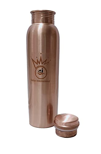 Pure Copper Water Bottle 34 Oz Ayurvedic Leak Proof copper vessel copper water storage 1 litre copper water bottle for ayurvedic health benefits Birthday Gift , Wedding Gift, Valentine day Gift