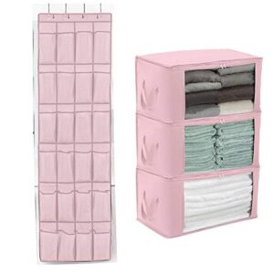 gorilla grip over the door mesh pocket shoe organizer and clothing storage bags set of 3, both in pink color, 2 item bundle