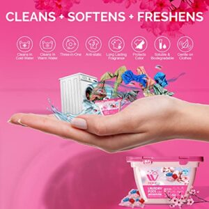 3-in-1 Laundry Pods, 32 Count Box, High Efficiency (HE), Ultra Concentrate with Powerful Stain Lifter Technology, Fabric Softener With Rose Extracts & Cheery Blossom Scent, Detergent Pods