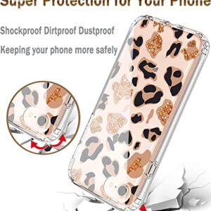 YiYiYaYa for iPhone SE 2022 Case, iPhone SE 2020 Case with Built in Screen Protector, Clear Floral Pattern for Girls Women, Full Body Shockproof Case for iPhone 6/6S/7/8/SE 2020/2022 Golden Leopard