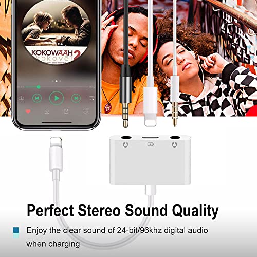 8ware Lightning to 3.5mm Headphone Adapter for iPhone Dual Earphone Jack and Charging Adapter Headphone Splitter for iPhone 14/13/12/11/XS Max/XR/8/7 Supports iOS up to Latest 16