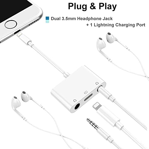 8ware Lightning to 3.5mm Headphone Adapter for iPhone Dual Earphone Jack and Charging Adapter Headphone Splitter for iPhone 14/13/12/11/XS Max/XR/8/7 Supports iOS up to Latest 16