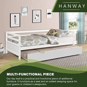 Hanway Solid Pine Wood Frame Twin Daybed with Pull Out Trundle, Twin Size Trundle Daybed/Twin Daybed Frame Wood, No Box Spring Needed, Easy Assembly (White)