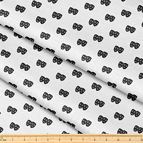 KoolSwitch Fabric by The Yard [ 58 inches x 1 Yard ] Decorative Fabric for Sewing Quilting Apparel Crafts Home Decor Accents (Comedy Tragedy Theatrical Masks Pattern), Length = 1 Yard