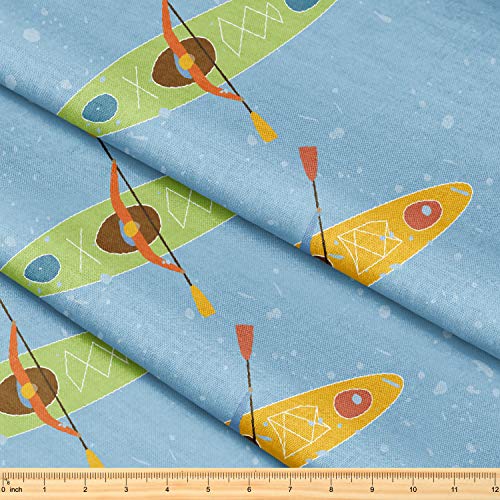 KoolSwitch Fabric by The Yard [ 58 inches x 1 Yard ] Decorative Fabric for Sewing Quilting Apparel Crafts Home Decor Accents (Canoe Kayak Boats Pattern), Length = 1 Yard